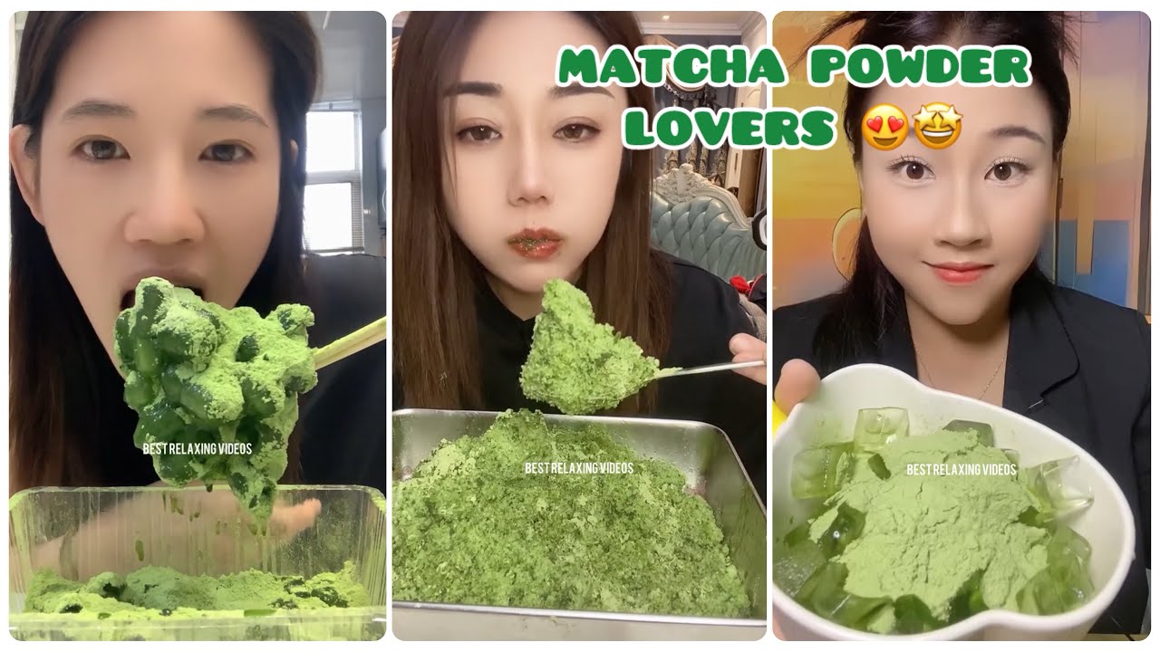 Matcha Powder Eating with Ice Cubes Crunch - YouTube