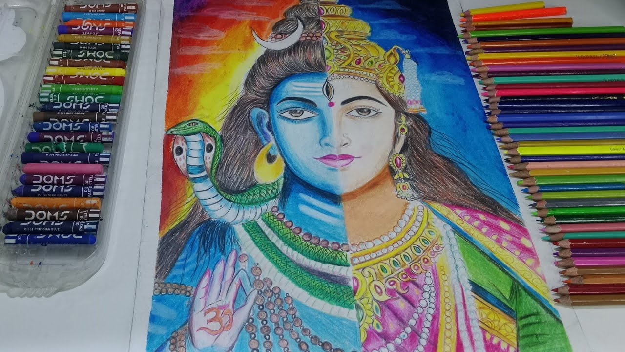 🔱Shiv + Parvati Drawing Tutorial | Colour Pencil | Step by step - YouTube