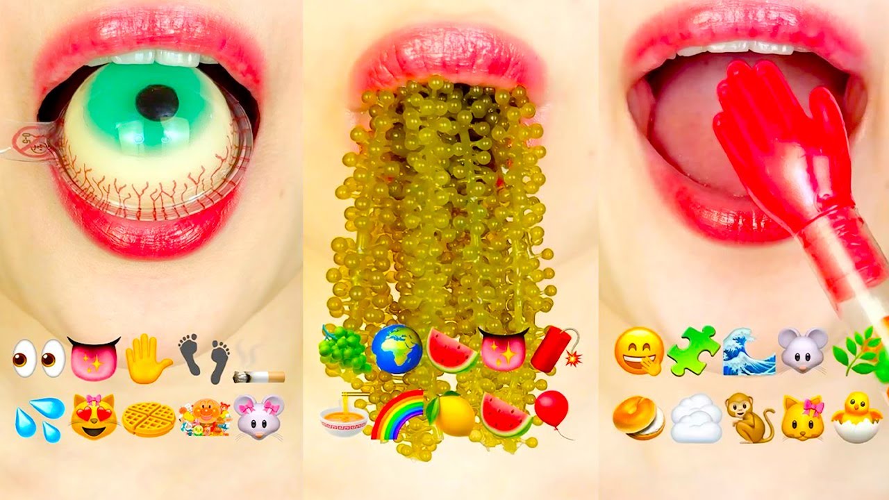 ASMR Satisfying Eating Emoji Food Challenge Dango Gummies Tanghulu 2025 ...