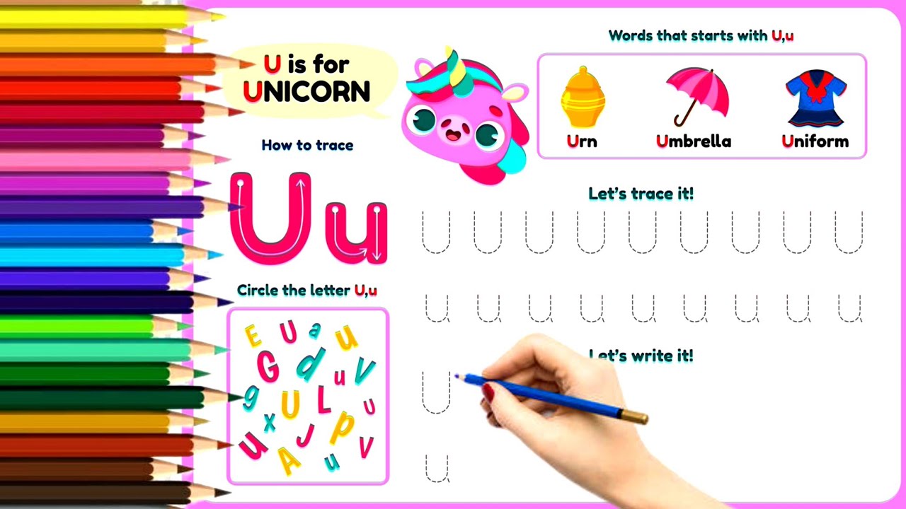 ALPHABET "U" Letter For Kids "U" is for Unicorn Easy Way To Learn ABC ...