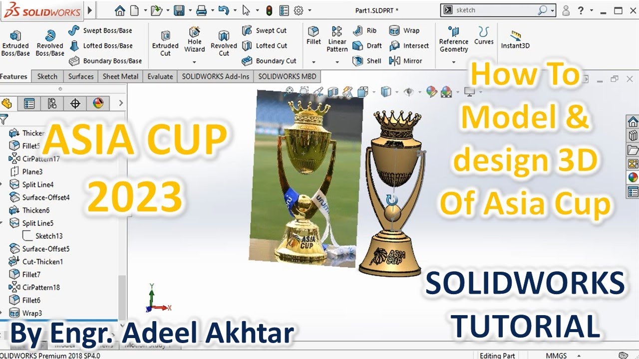 Lecture#24 | how to Design 3D Asia cup 2023 in Solidworks | Solidworks ...