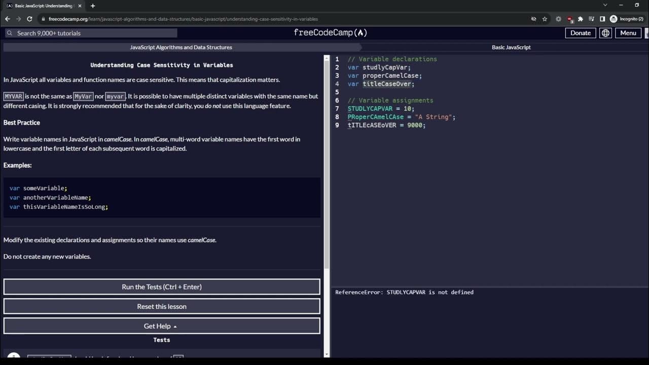 8 113 Understanding Case Sensitivity In Variables Freecodecamp Youtube