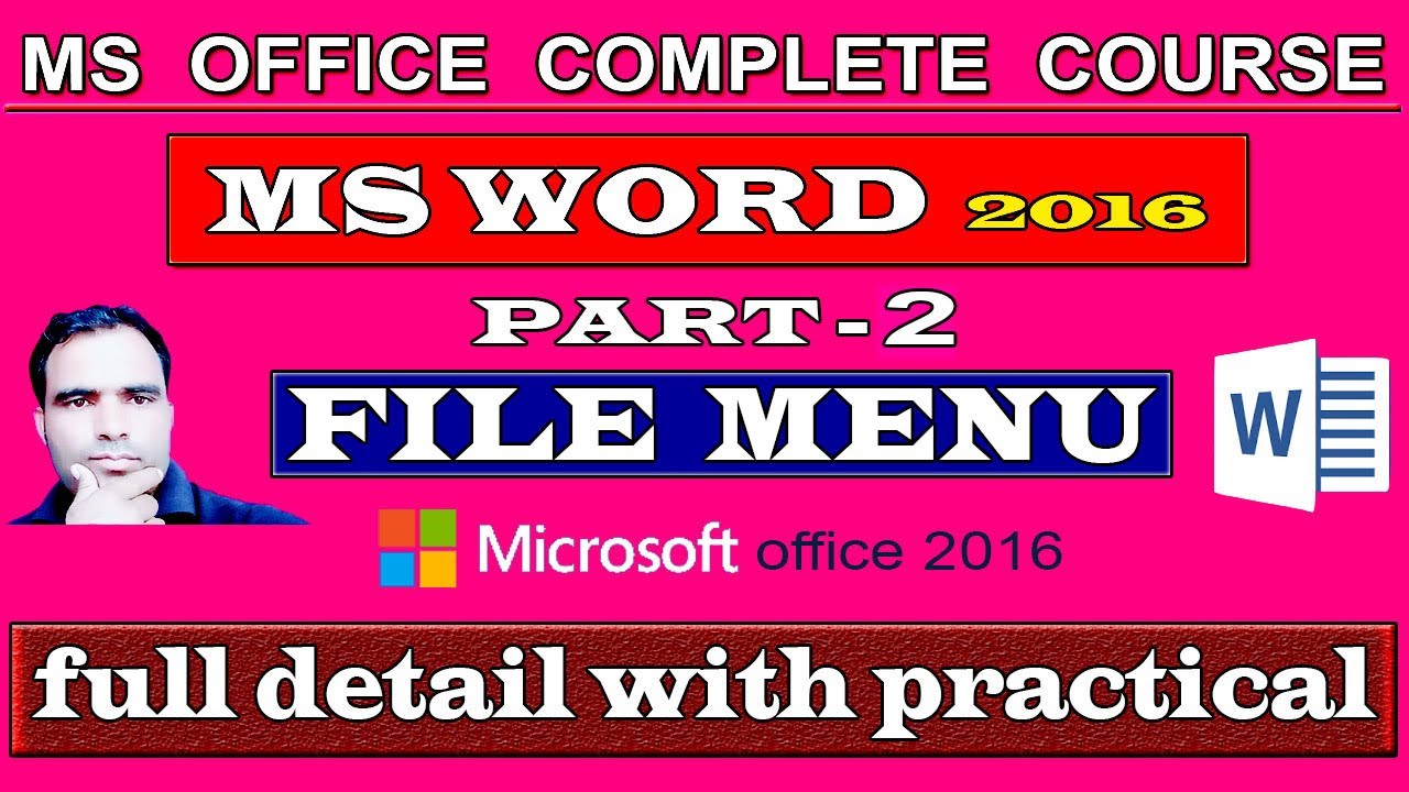 Microsoft Word 2016 File Menu Full Details in Hindi | Part 02 | ms word ...