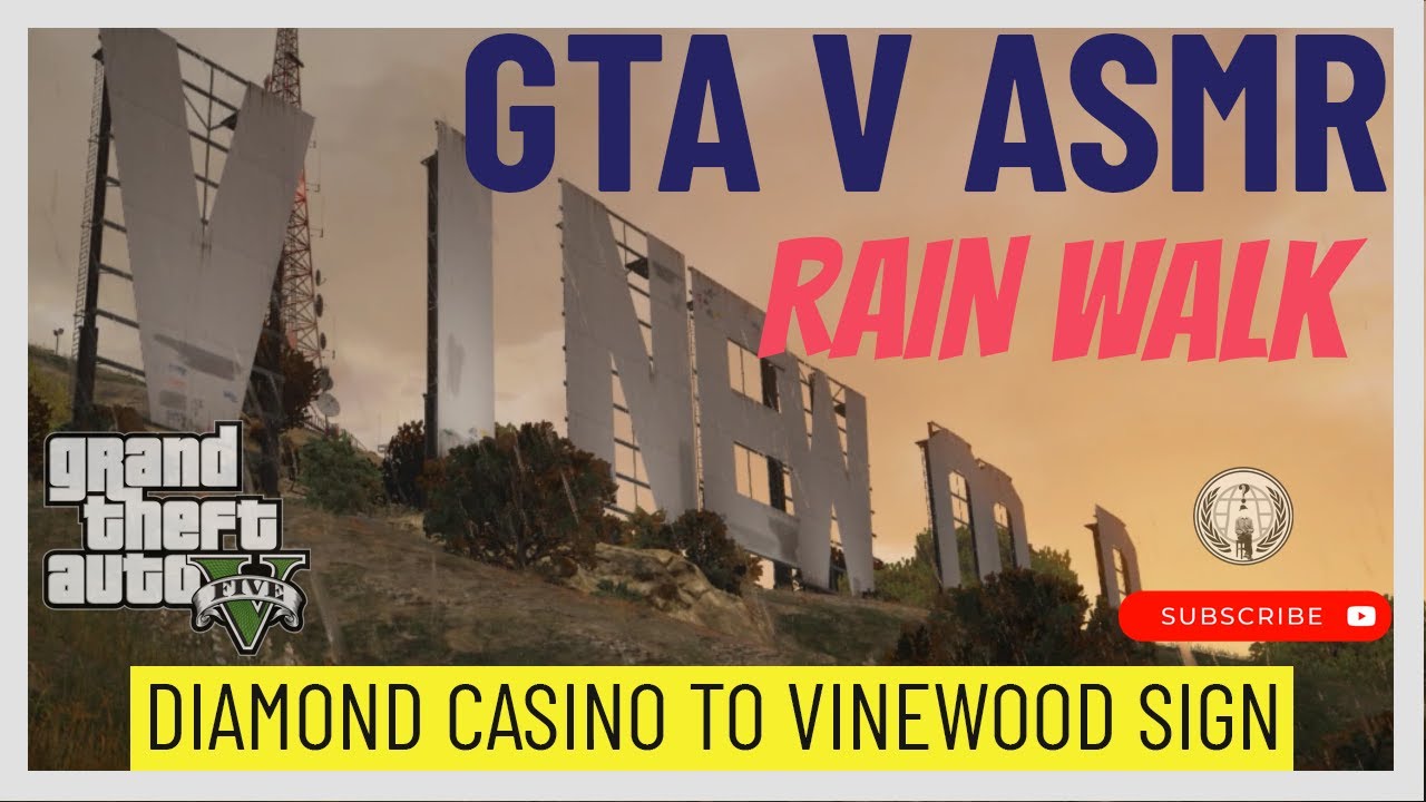 GTA V ON FOOT - ASMR Rain Walk Diamond Casino to Vinewood Sign ...