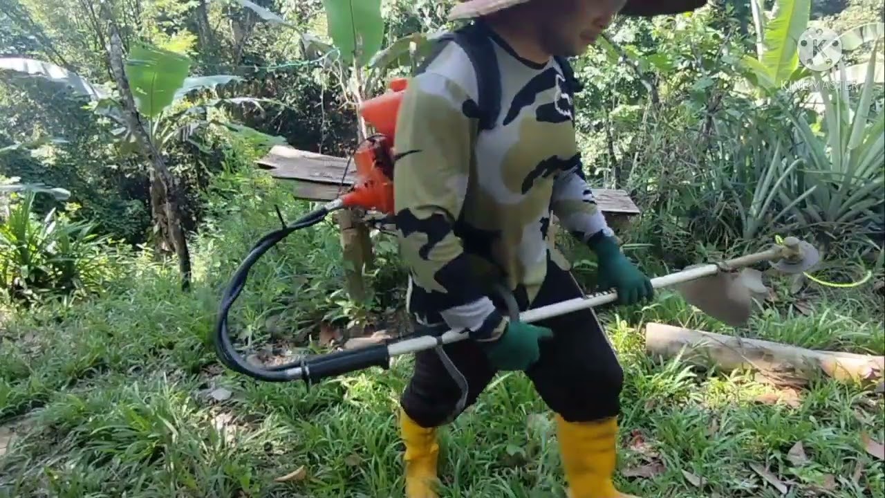 Potong rumput extreme di kebun kaki bukit dan santai bersama keluarga ...