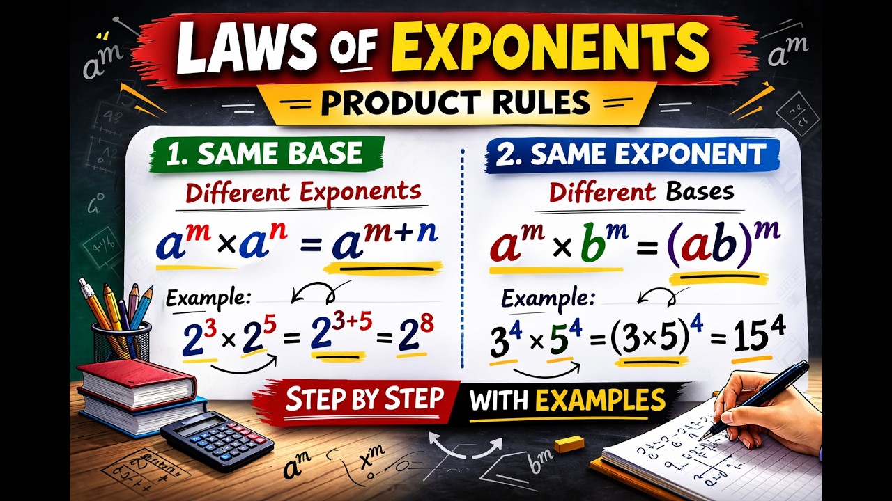 Laws of Exponents | Product Rule Same Base & Same Power Rule Different ...