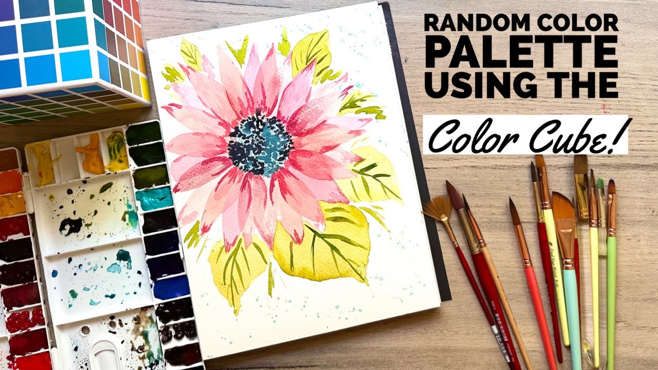 Choosing a color palette at random to paint this watercolor sunflower ...