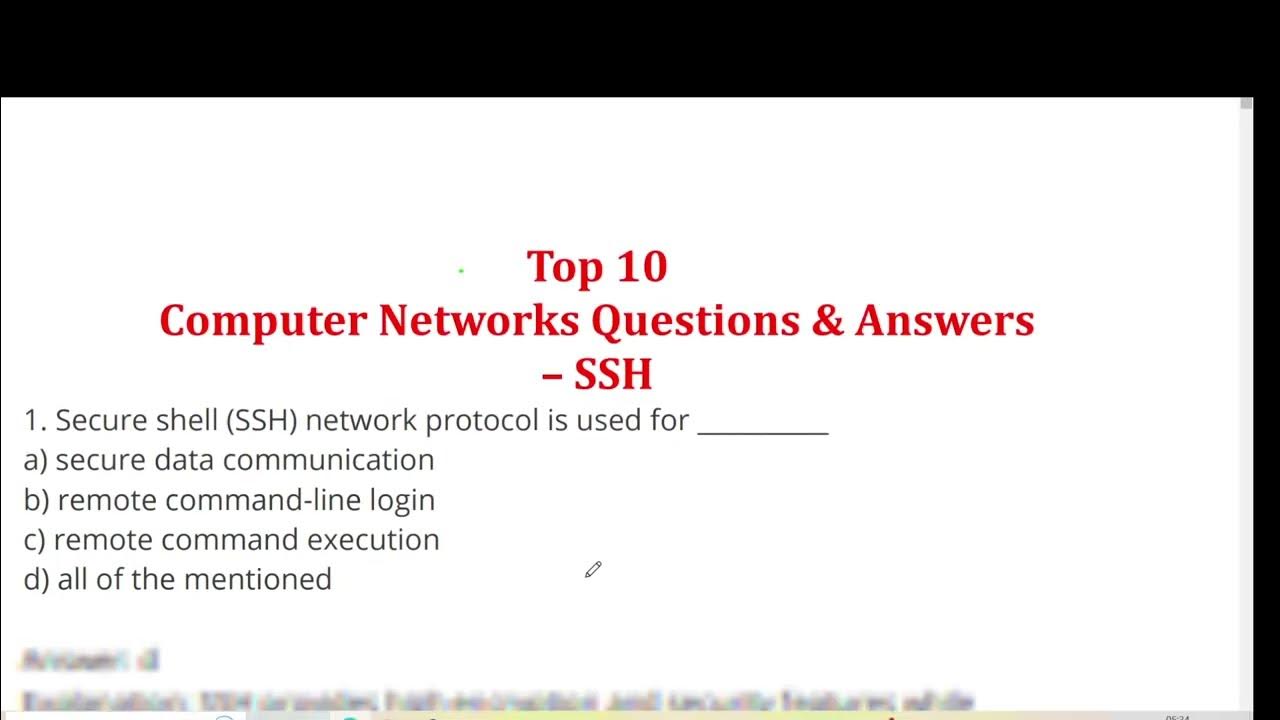 Secure Shell (SSH) Network Protocol Computer Networks Questions & Answers MCQ - YouTube