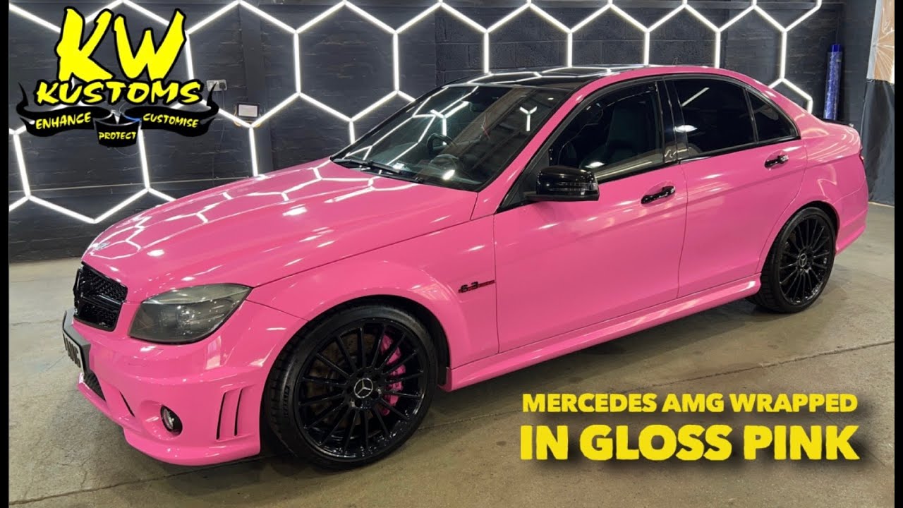 Mercedes C63 AMG Wrapped in Gloss Pink - YouTube