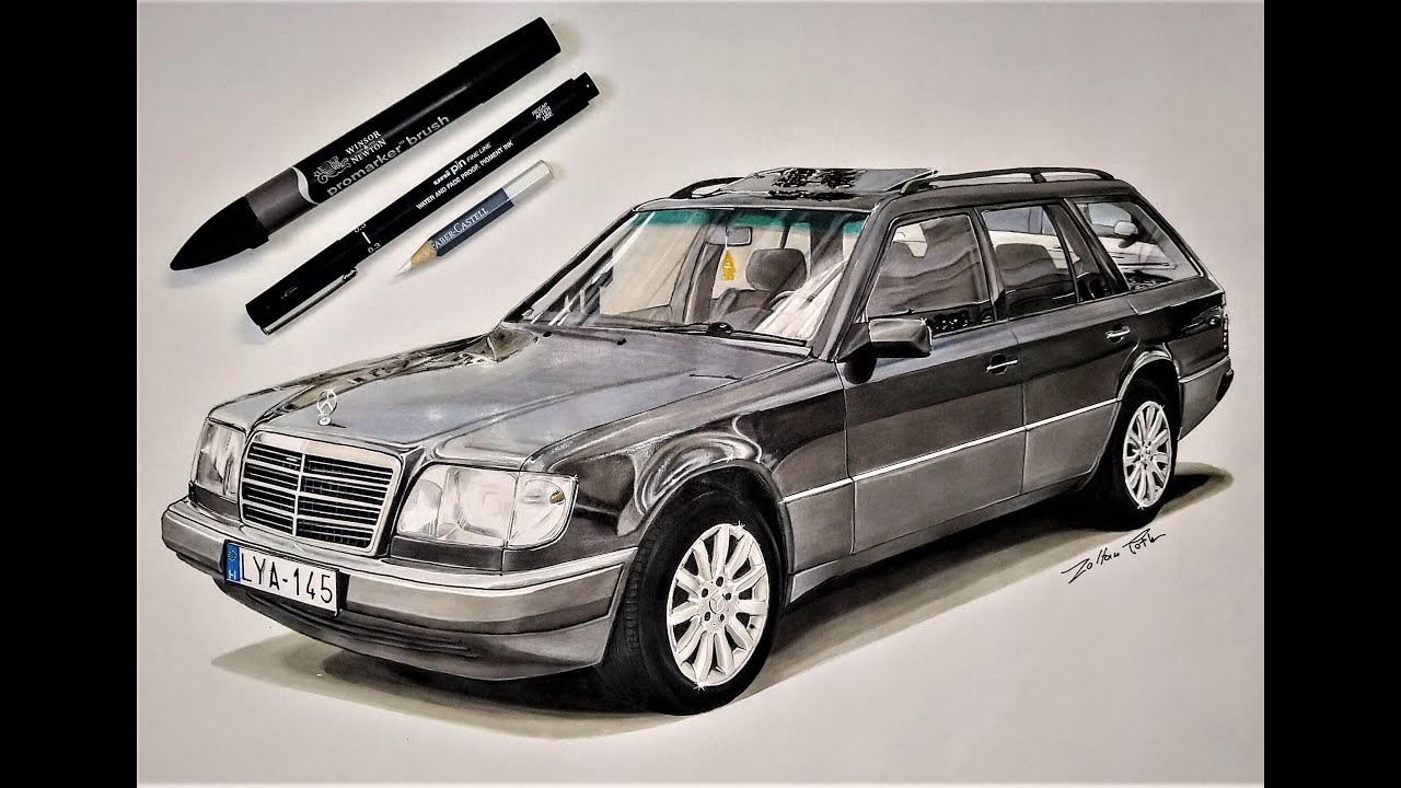 Amazing Realistic Car Drawing - Mercedes-Benz W124 Time Lapse - YouTube