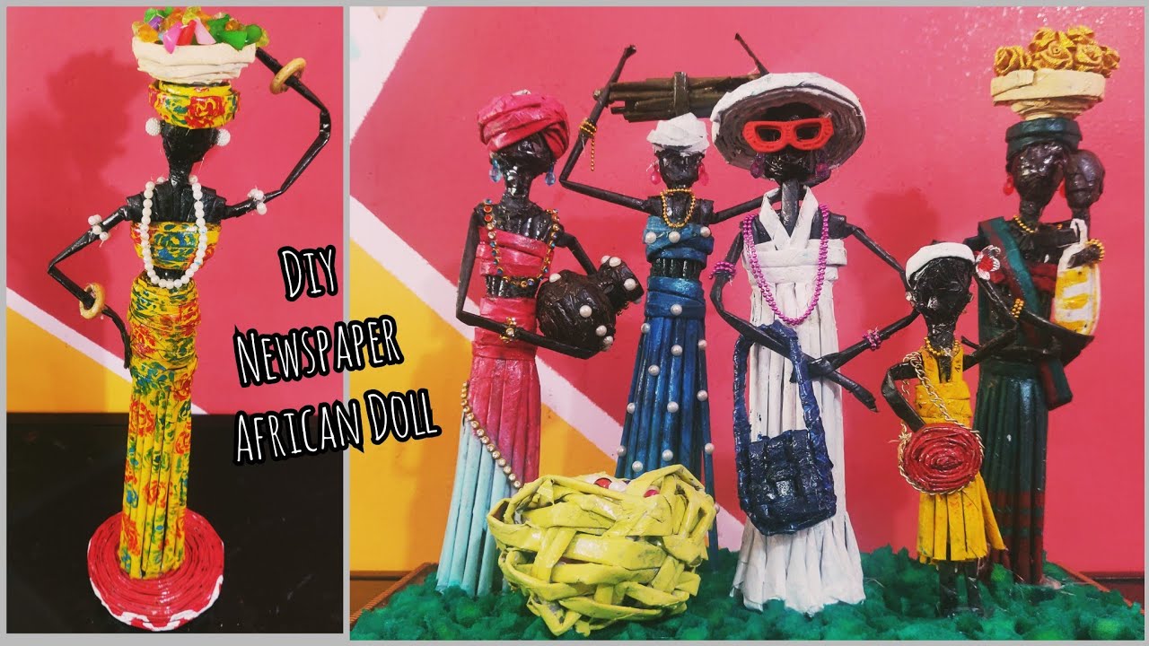 News Paper Craft | diy african doll | how to make newspaper doll ...