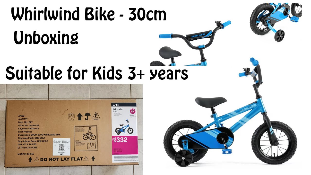 Anko 30cm Blue Whirlwind Bike Kids Bicycle Age 3+ Unboxing - YouTube