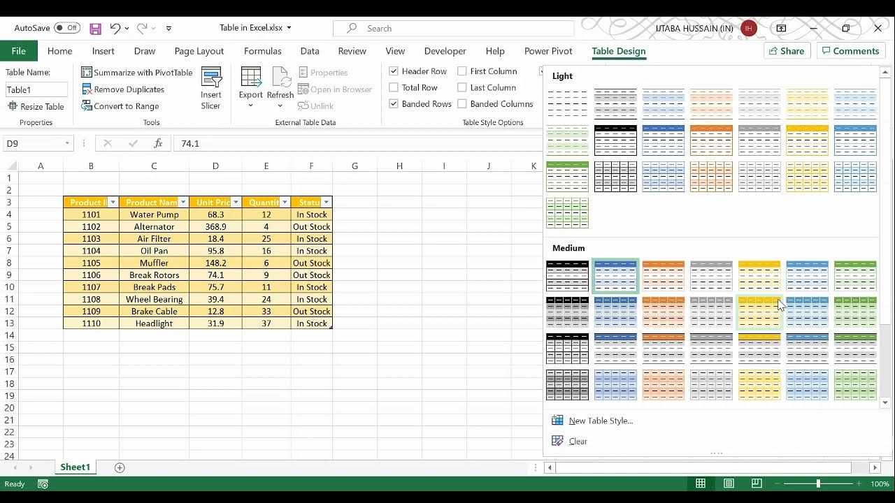 Excel Table Tutorial | Create Table in Excel | Table in Excel | HOW TO ...