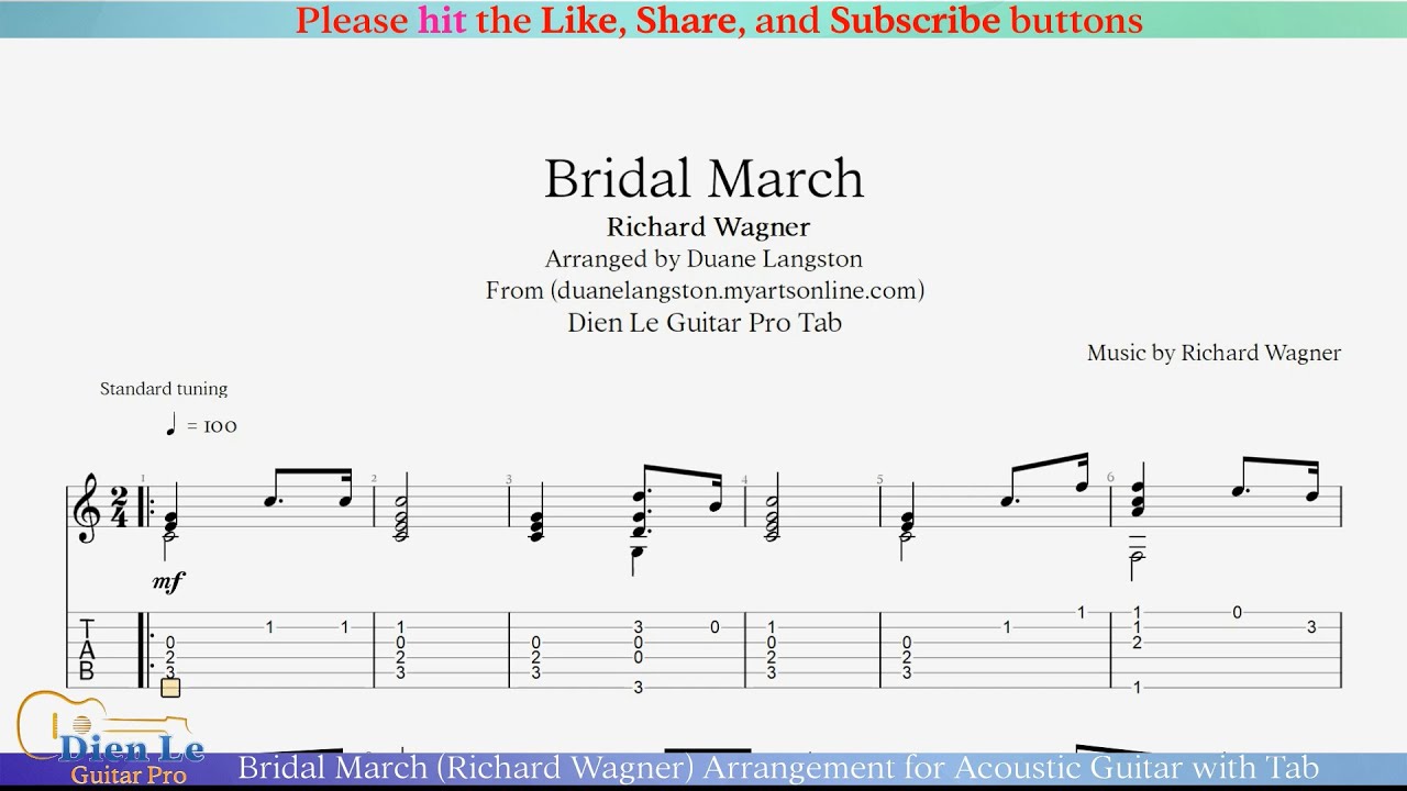 Bridal March (Richard Wagner) Arrangement for Acoustic Guitar with Tab ...