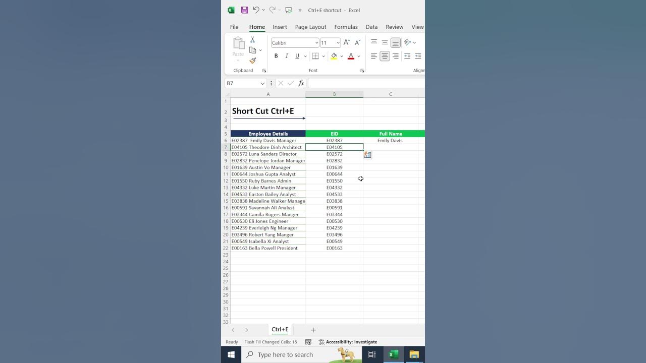 Ctrle Shortcut Key Magic In Excel Flash Fill Shorts Microsoftexceltutorial Myexceltutor