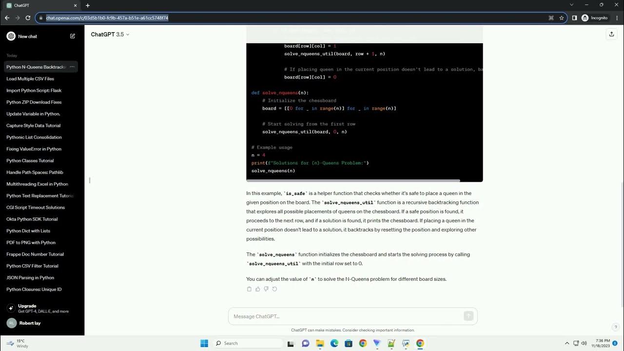 Backtracking And Recursion In The N Queens Problem Python Youtube