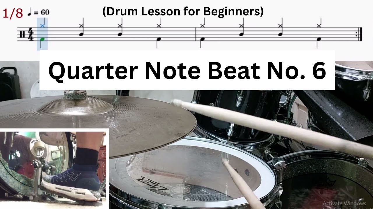 Basic Drum Lesson - Quarter Note Beat No.6 - Play Along @TeacherBob ...