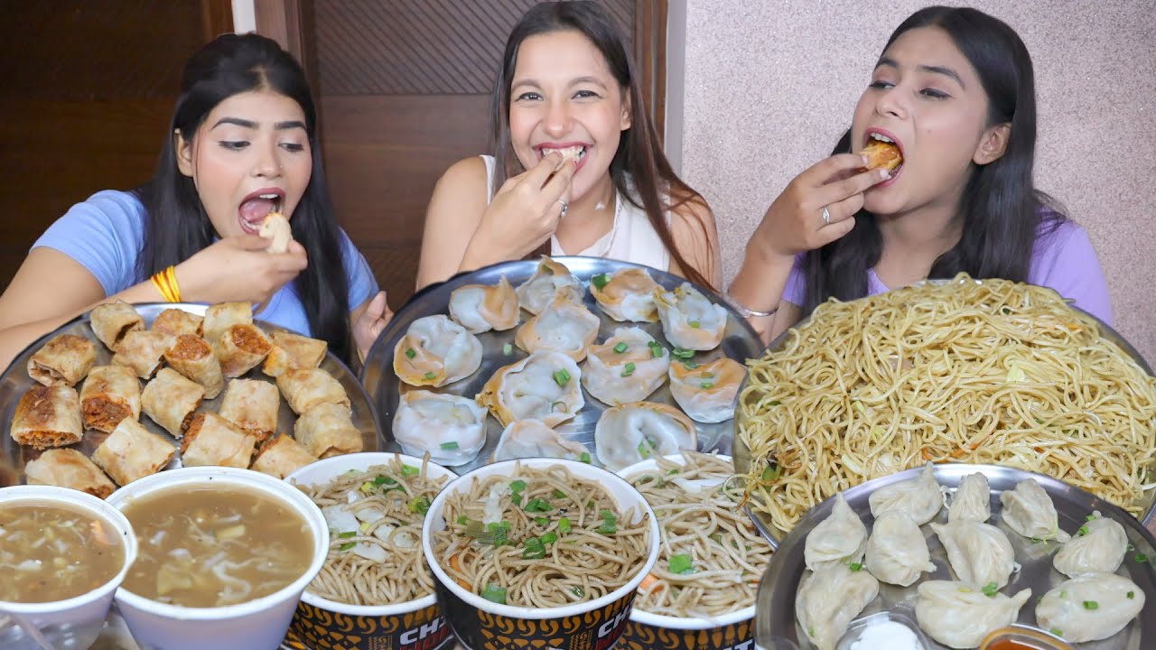 60 Seconds Chinese Food Challenge | Momos, Spring Rolls, Chow Mein ...