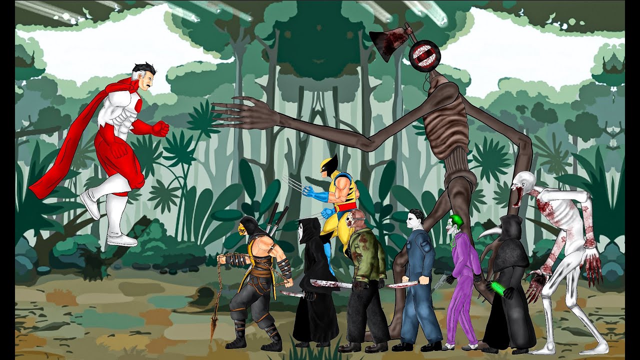 Omni- Man vs Siren Head, Jason, ghostface, wolverine, scorpion, joker ...