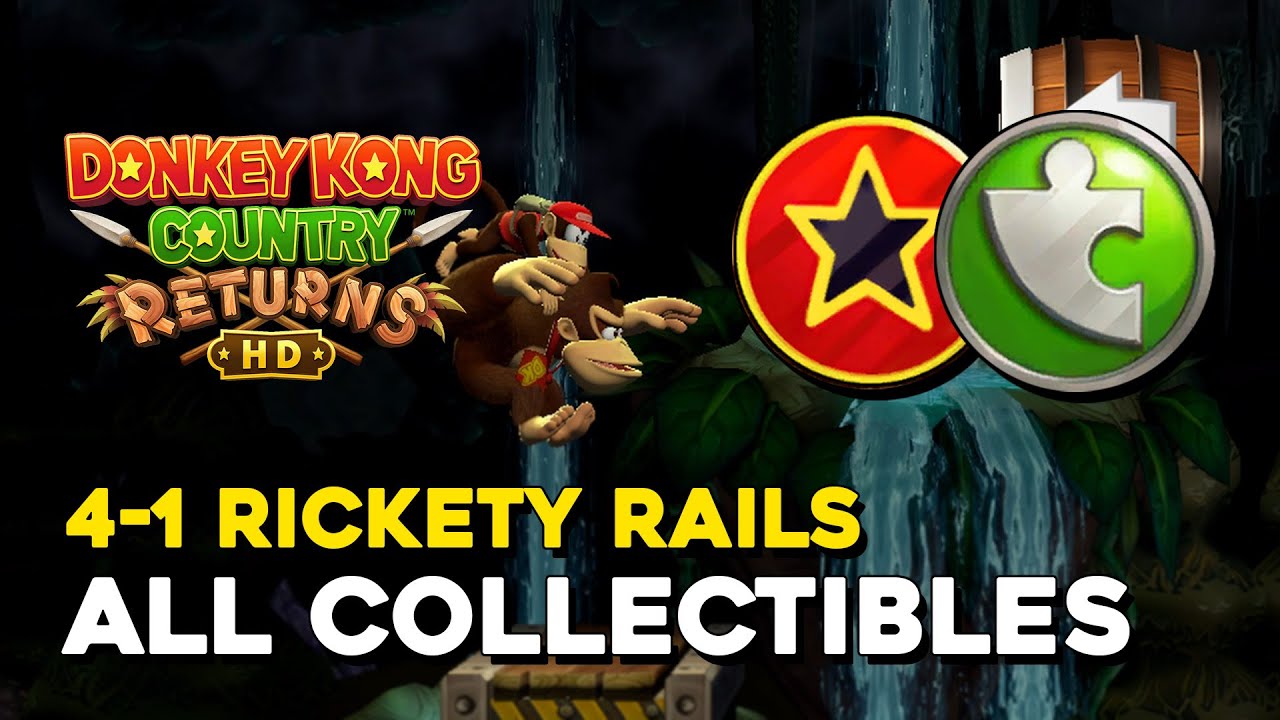 Donkey Kong Country Returns HD 4-1 Rickety Rails All Collectibles (All ...