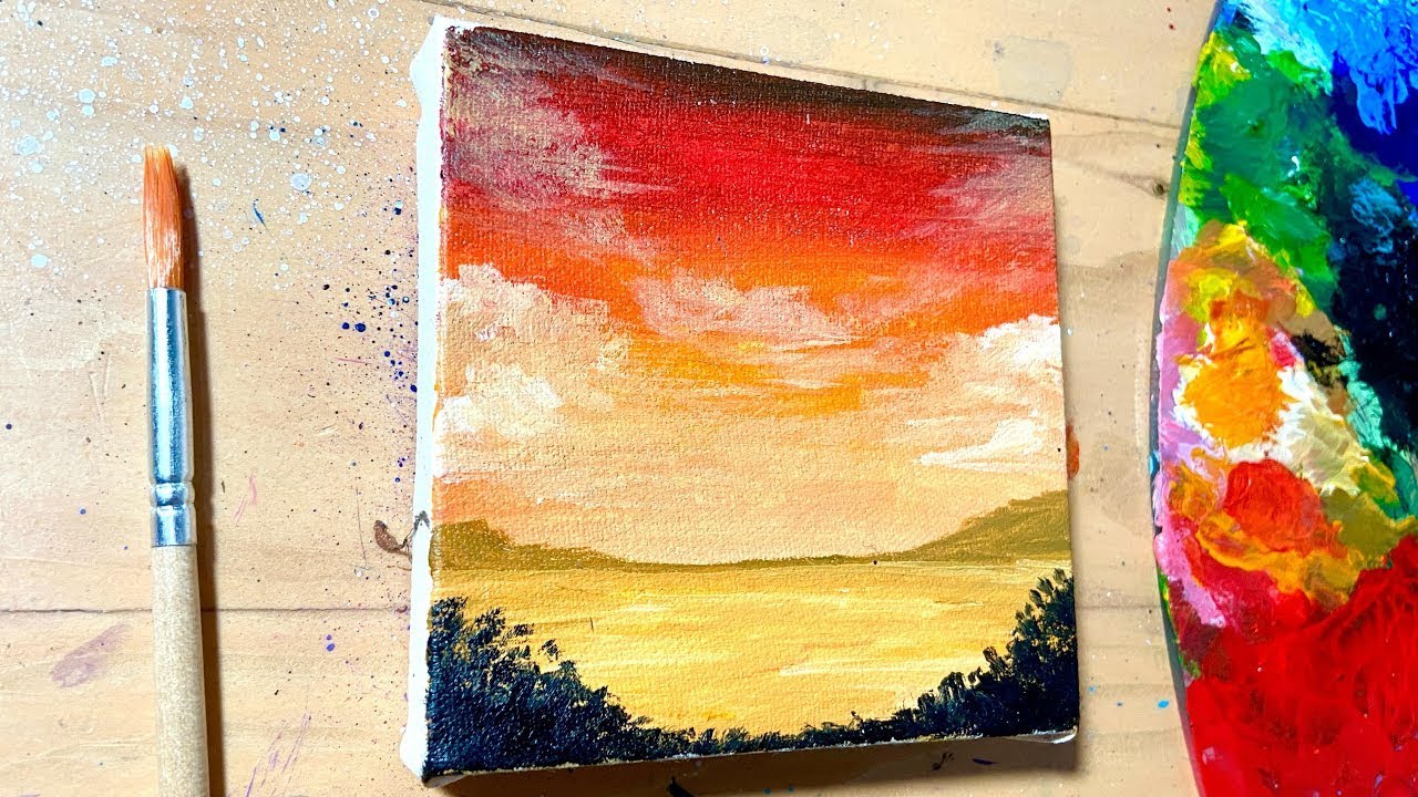 Painting Easy Seascape Sunset Acrylic Aesthetic Painting - Acrylic ...