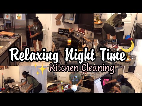 RELAXING NIGHT TIME KITCHEN CLEANING | CLEAN WITH ME | MOM OF 4