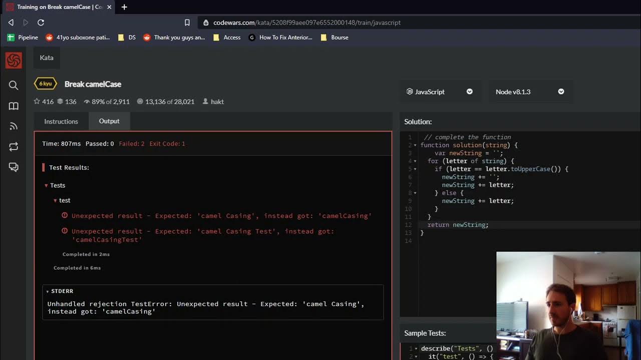 Codewars: Break camelCase in JavaScript - YouTube