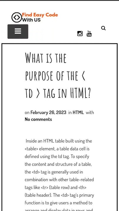 WHAT IS THE PURPOSE OF TD TAG IN HTML? - YouTube