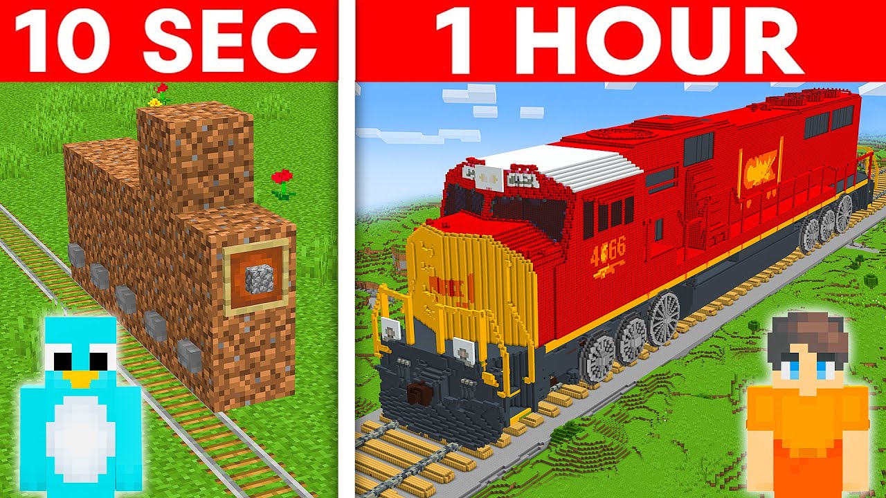 10 Second vs 1 Hour - Train Build Challenge in Minecraft - YouTube