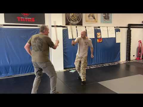 Force Necessary Stick: Diamond Pattern, Head to Groin Strike with Foot Stomp, Thigh Press Take-down
