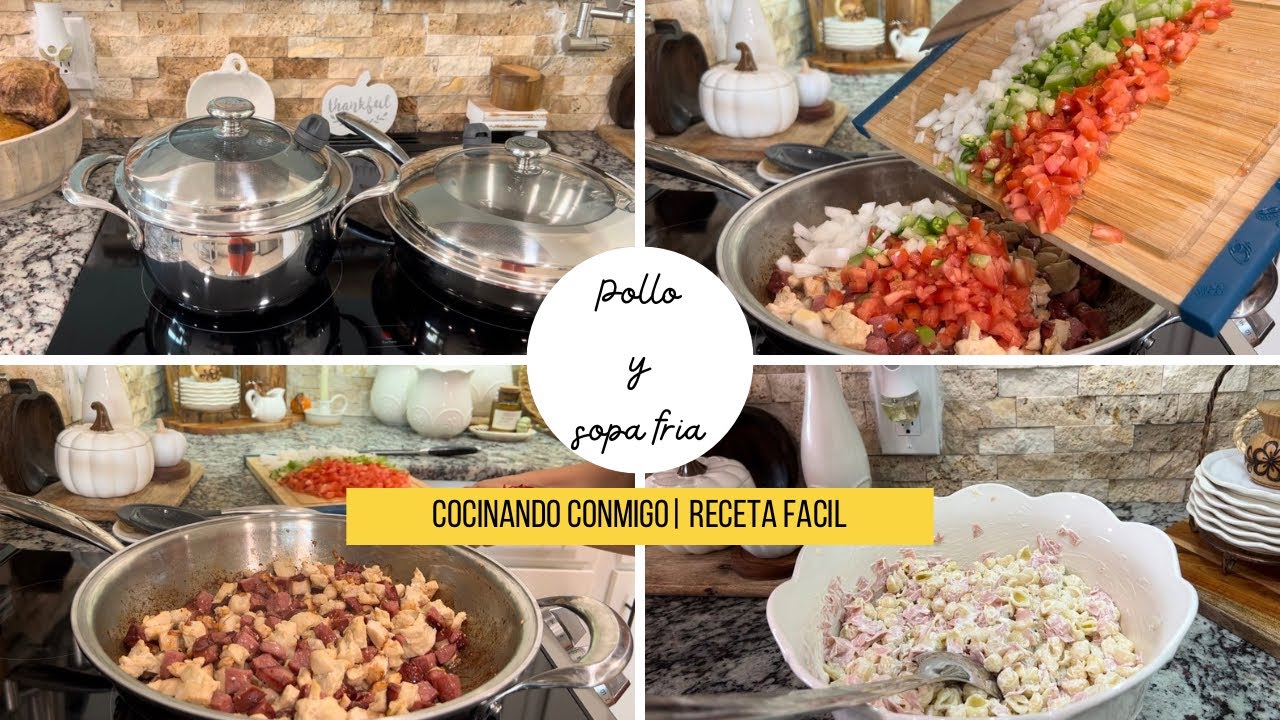 Cocinando conmigo👩🏽‍🍳| Pollo en vegetales y pasta fría - YouTube