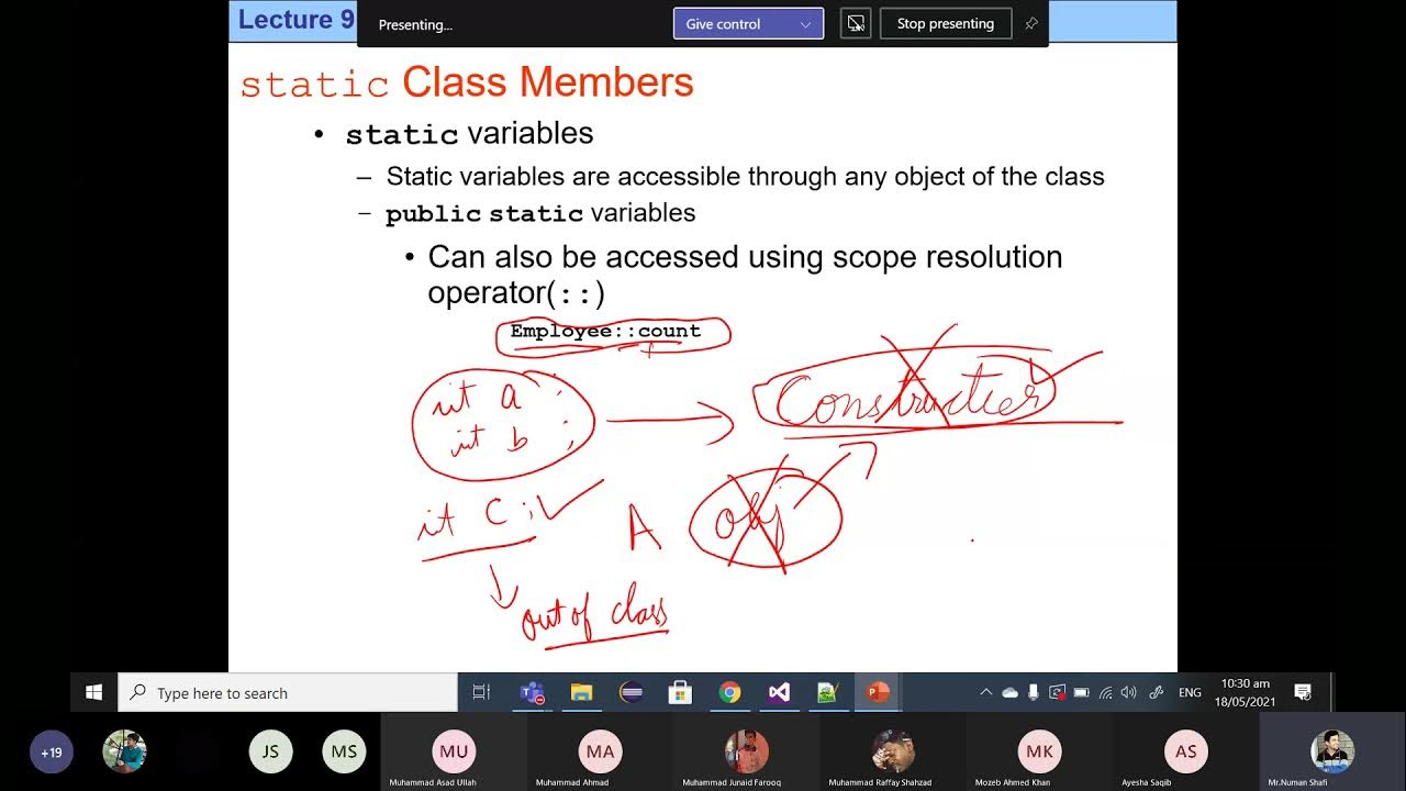 static members, static functions, parameter initializer, constant ...