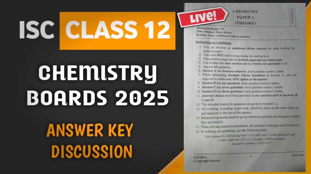 ISC Class 12 Chemistry - Answer Key | Board Exam 2025 - YouTube