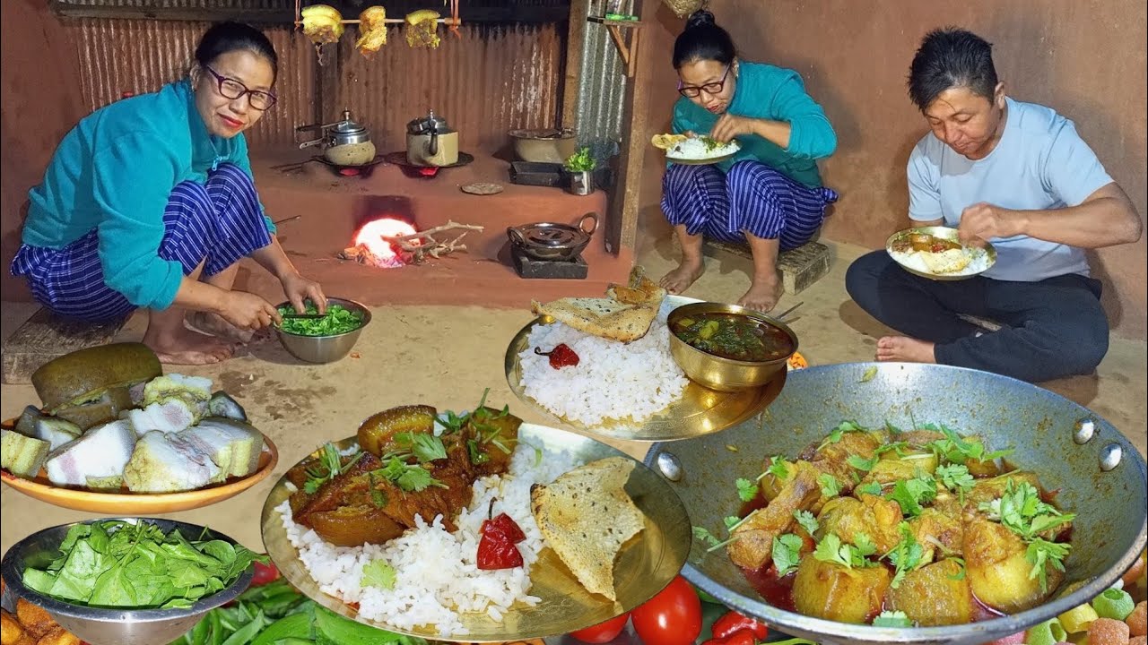 Village Cooking Pork Recipe with Rice in Their Own Style||Darjeeling ...