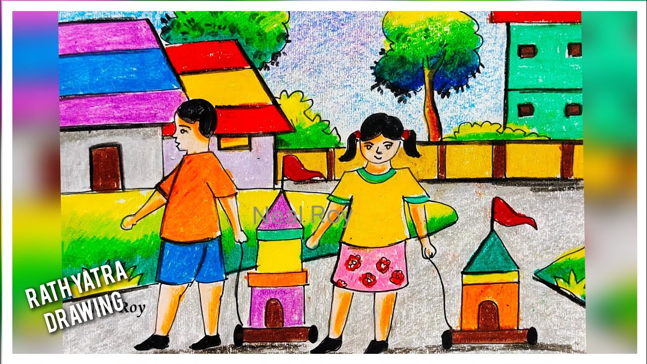 How to draw Rath Yatra Drawing/Rath Yatra Drawing for kids/Easy Rath ...