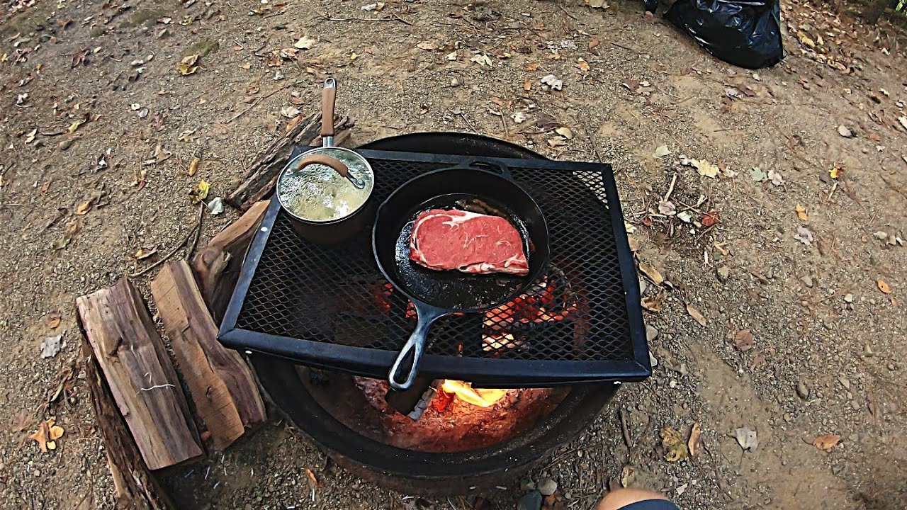 Camp Fire Cooking: Steak in a Cast Iron Skillet - YouTube