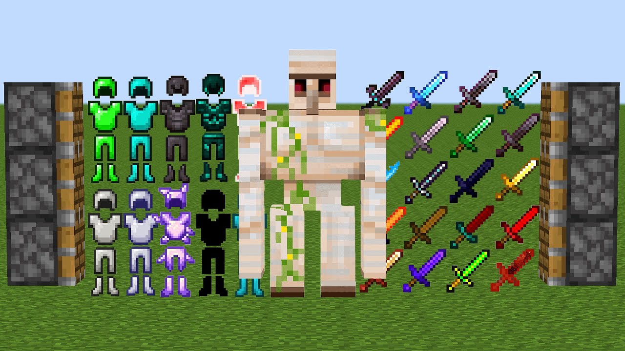iron golem and all swords and all minecraft armor combined - YouTube