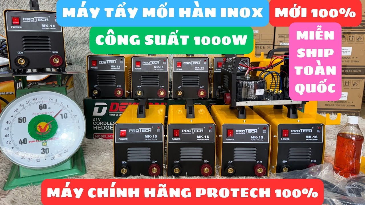 🔴Máy tẩy mối hàn inox, máy điện hoá công suất 1000W chính hãng Protech MK-1S kèm nước tẩy, chổi ...