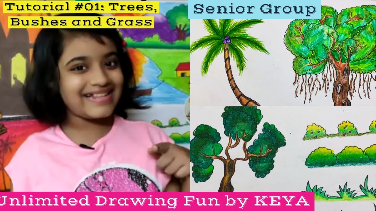 Tutorial #01: How to draw different types of Tree| How to draw Bushes ...