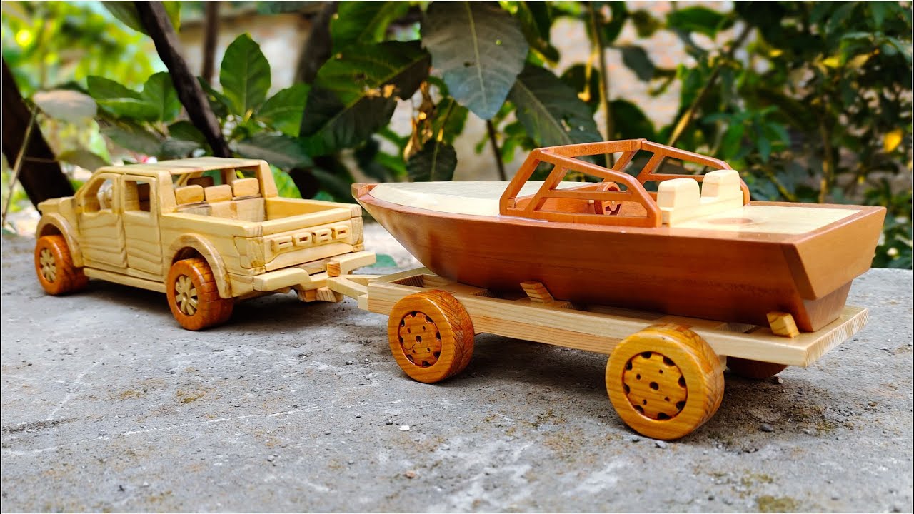 Ford raptor and speed boat wooden toy cars DIY - WOODWORKING - YouTube