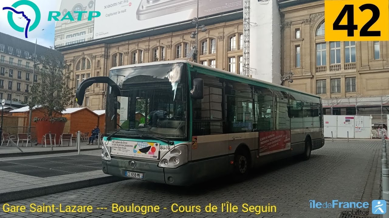 Bus 42 RATP - Citelis 12 N°8555 Gare Saint-Lazare --- Boulogne - Cours ...
