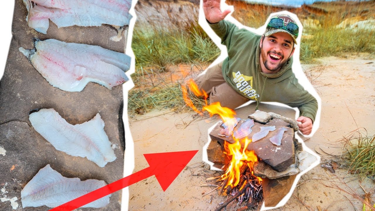 PRIMITIVE Survival ROCK COOKING!! ( CATCH CLEAN COOK ) - YouTube