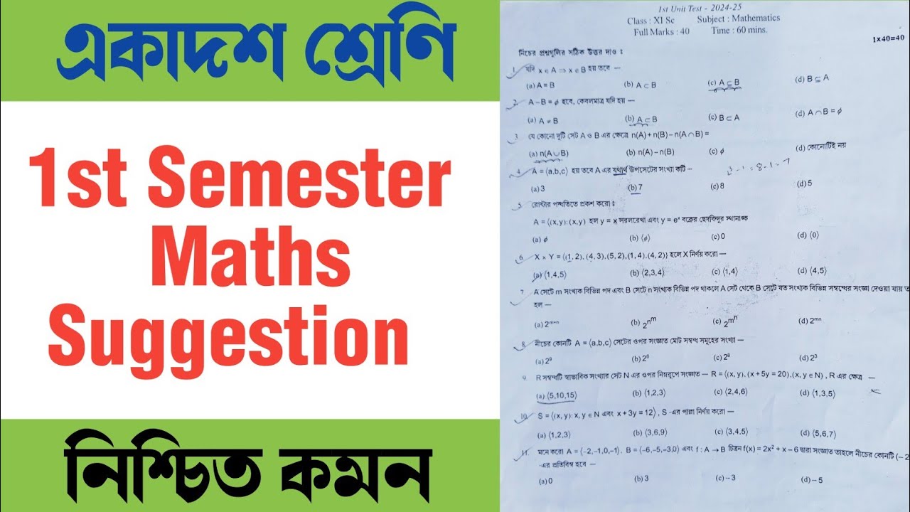 Class 11 1st Semester maths Mock test cum Suggestion 2024 part 1 - YouTube