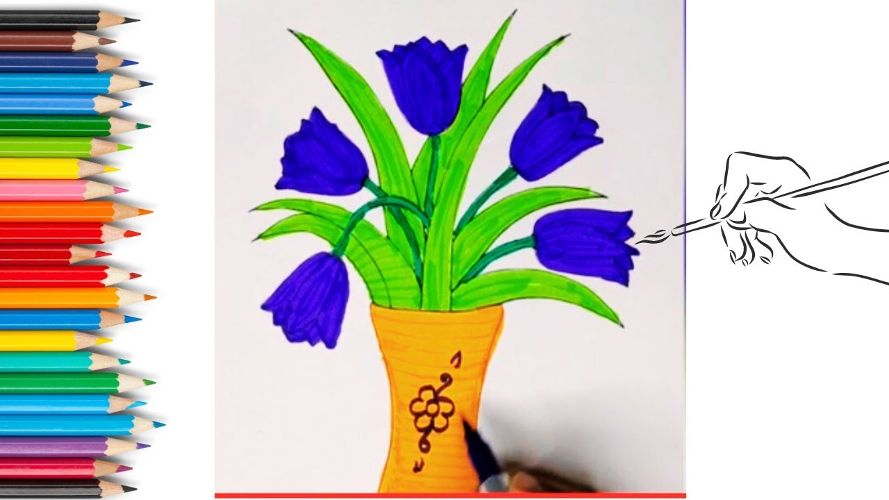 Easy FLOWER VASE drawing/ COLOURING A FLOWER VASE - YouTube