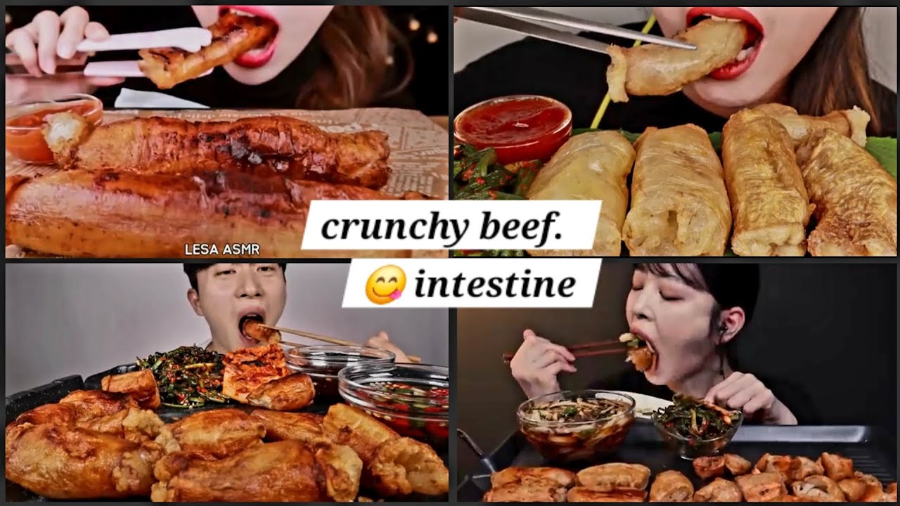 ||Mukbangers eating crunchy beef intestine|| Asmr|| eating #compilation ...
