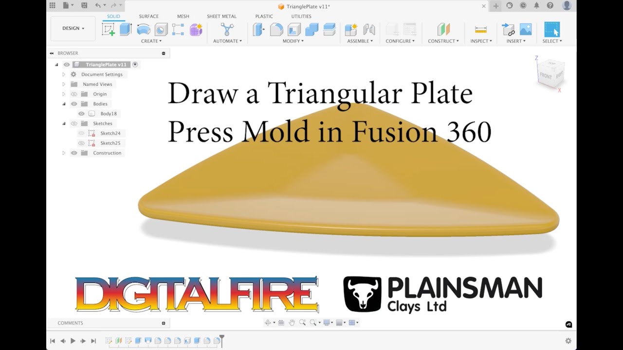 Draw parametrically a triangular plate mold for pottery - YouTube