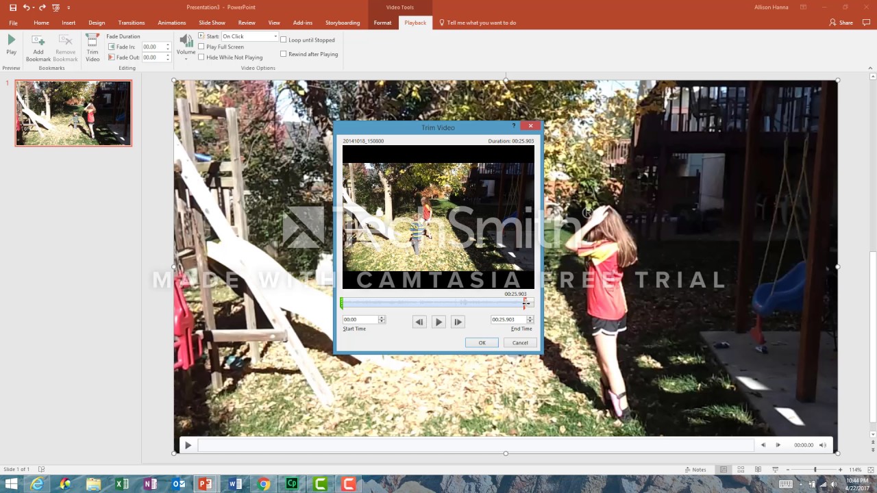 PowerPoint 2016- How to Trim a Video - YouTube