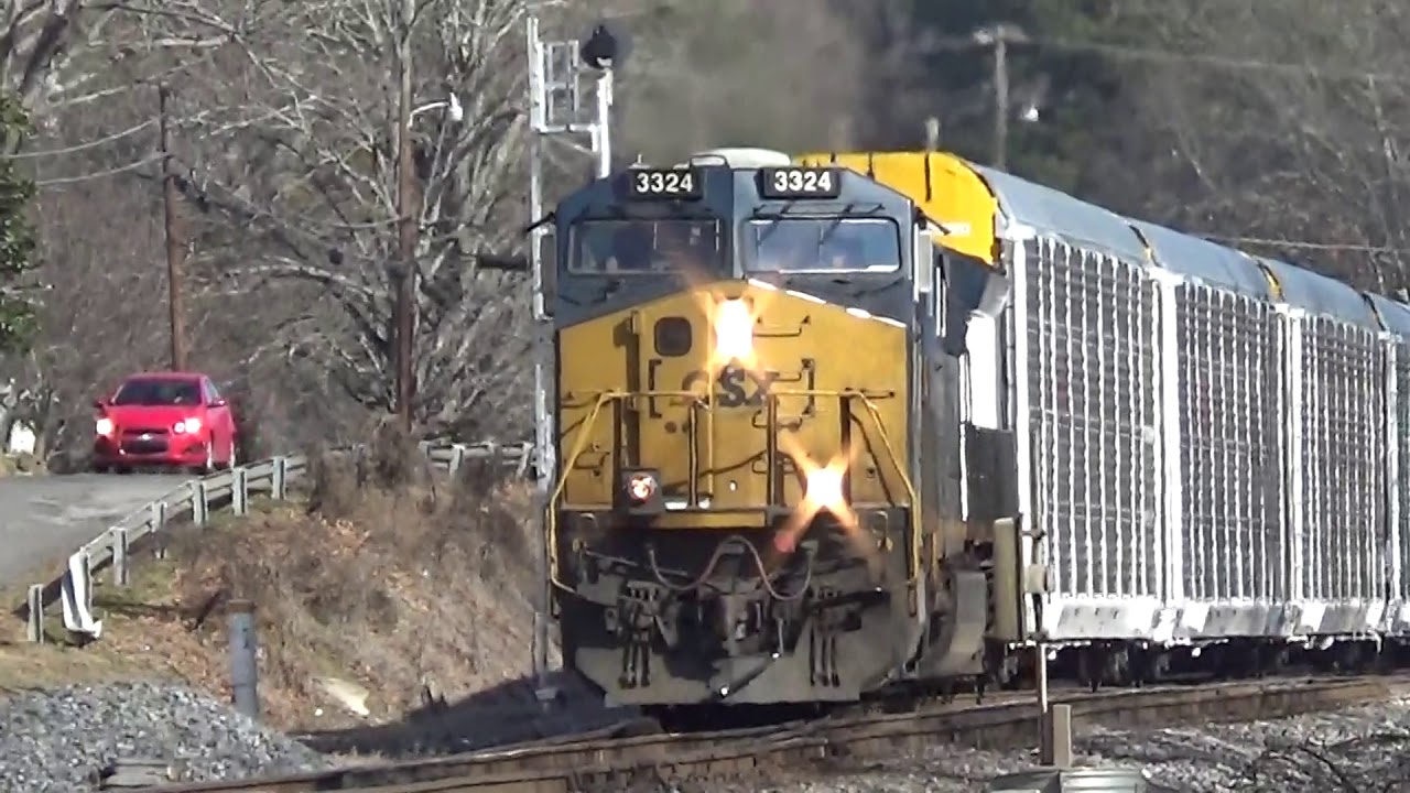CSX 3324 and 3318 with New CN Autoracks Lead an Automotive Train on 12 ...