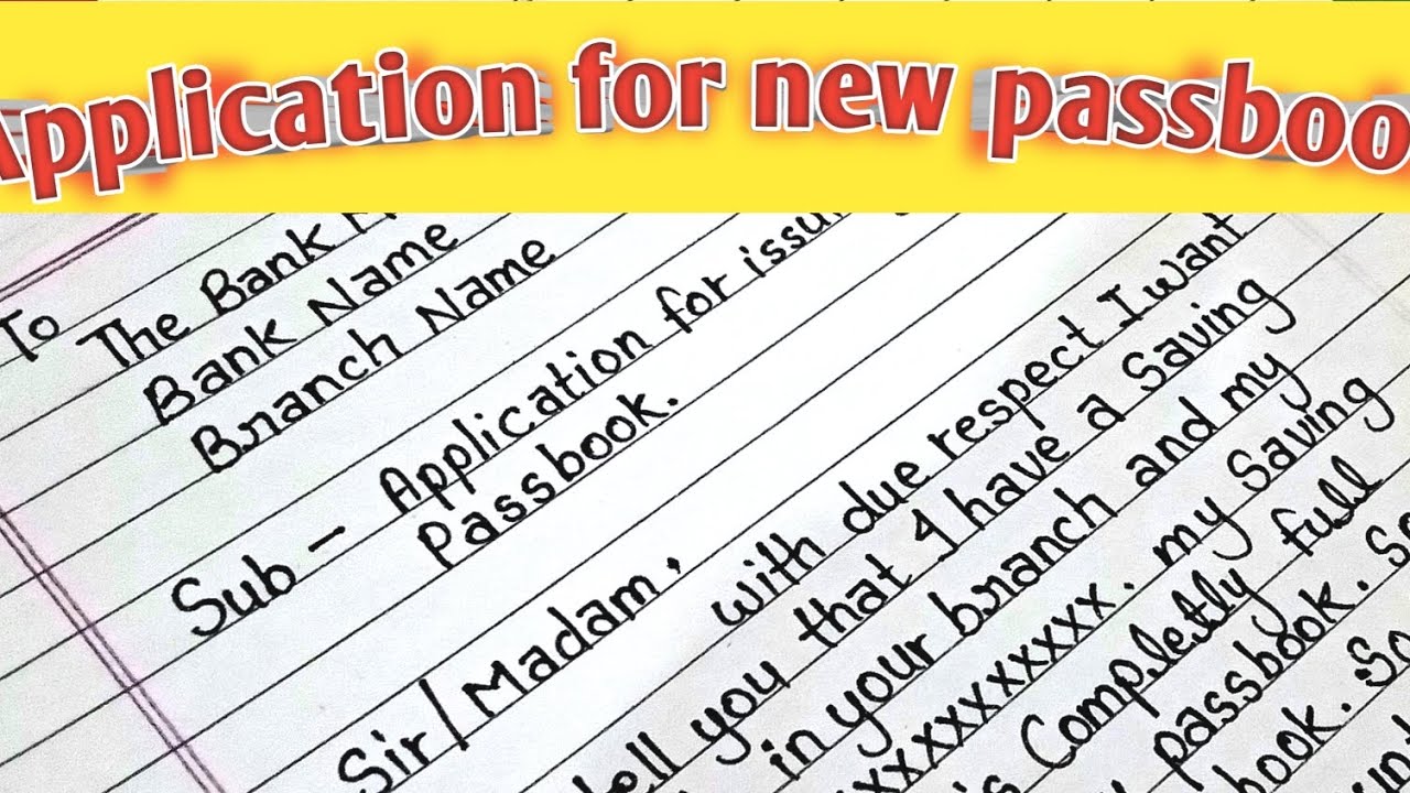 Application for new passbook || Application for issuing new passbook ...