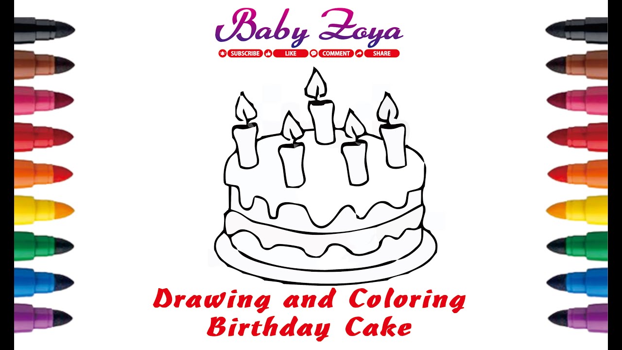 Drawing and Coloring Birthday Cake | Kue Ulang Tahun - YouTube